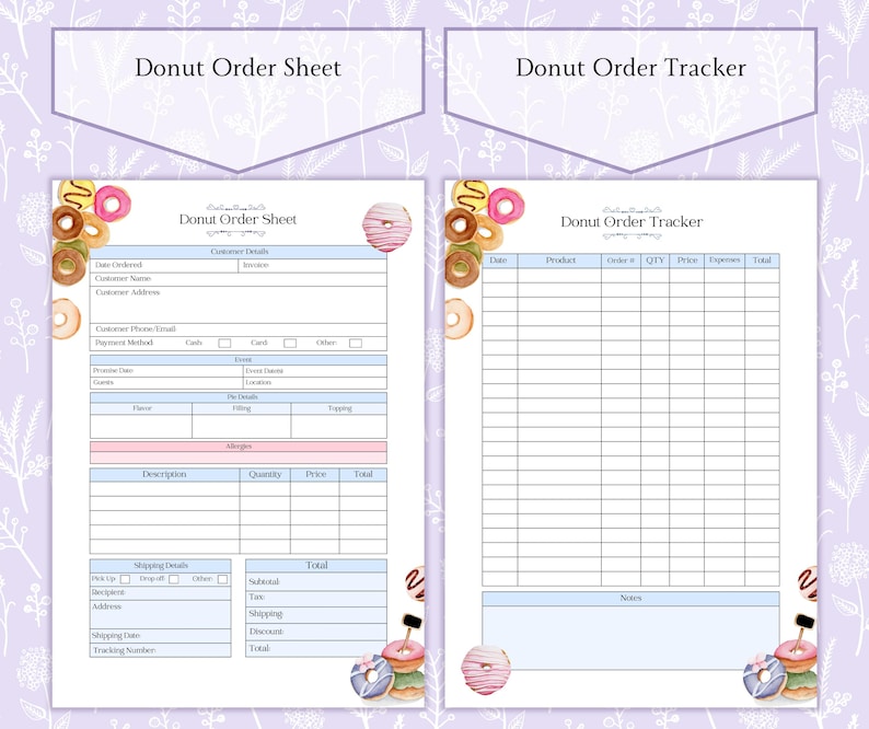 Donuts Order Form Printable PDF | Donut Order Log | Dessert Order Sheet ...