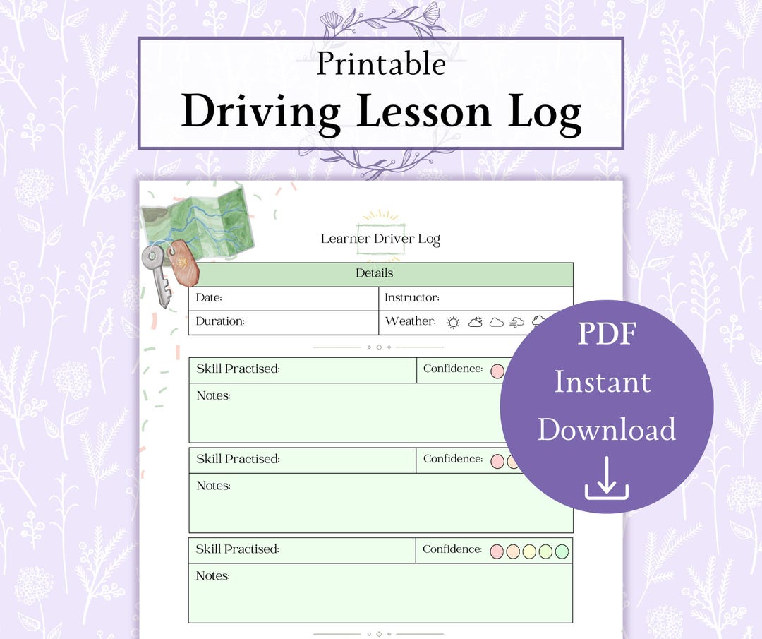 Driving Lesson Log Printable PDF | Driver Log Sheet | Beginner Driver ...