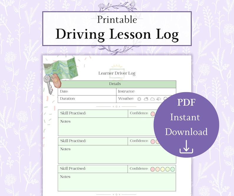 Driving Lesson Log Printable PDF | Driver Log Sheet | Beginner Driver ...