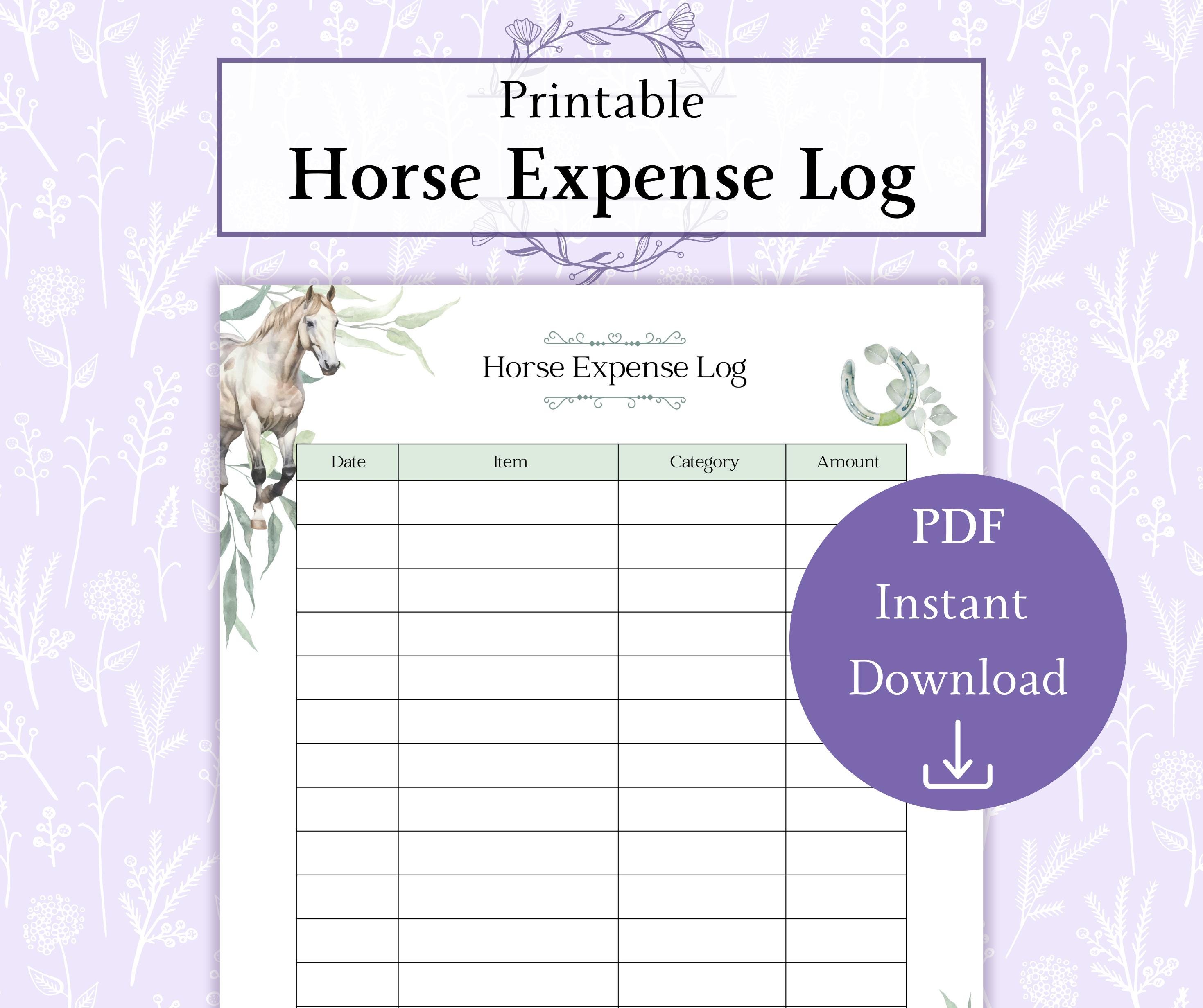 Horse Expense Log Printable PDF | Pet Expense Tracker | Equine Record ...