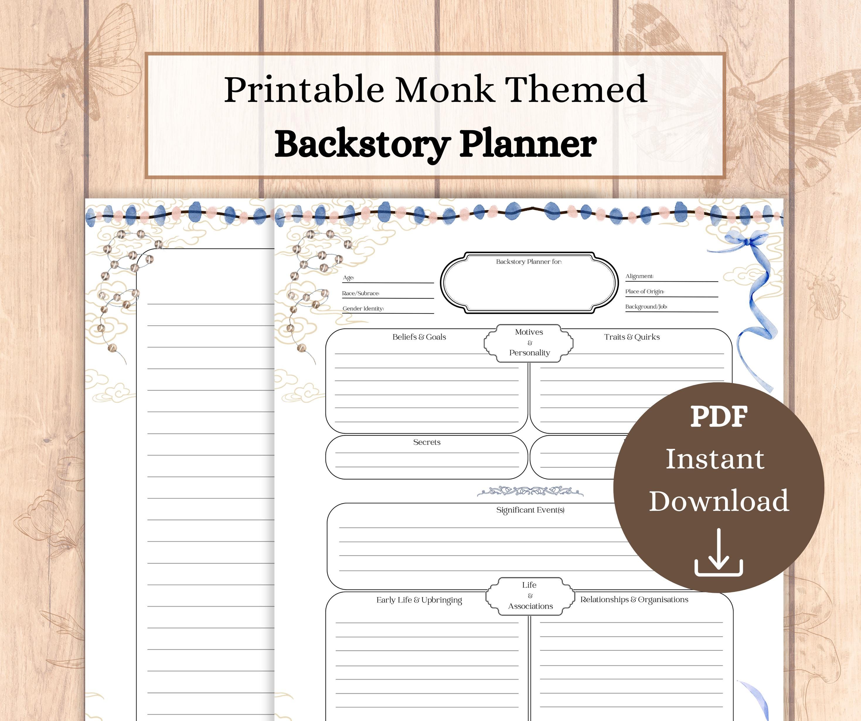 Monk Dnd Character Backstory Printable PDF | Dnd Reference Sheet ...