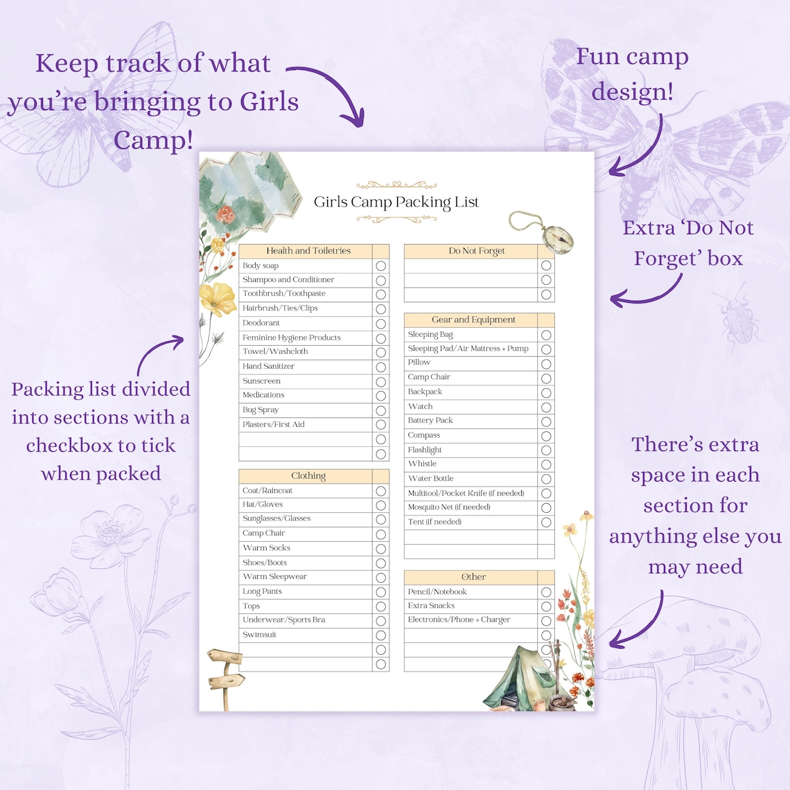 Girls Camp Packing List Printable PDF | Packing Checklist | Travel ...