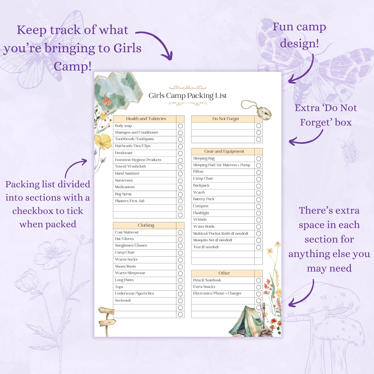 Girls Camp Packing List Printable PDF | Packing Checklist | Travel ...