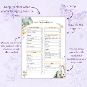 Girls Camp Packing List Printable PDF | Packing Checklist | Travel ...