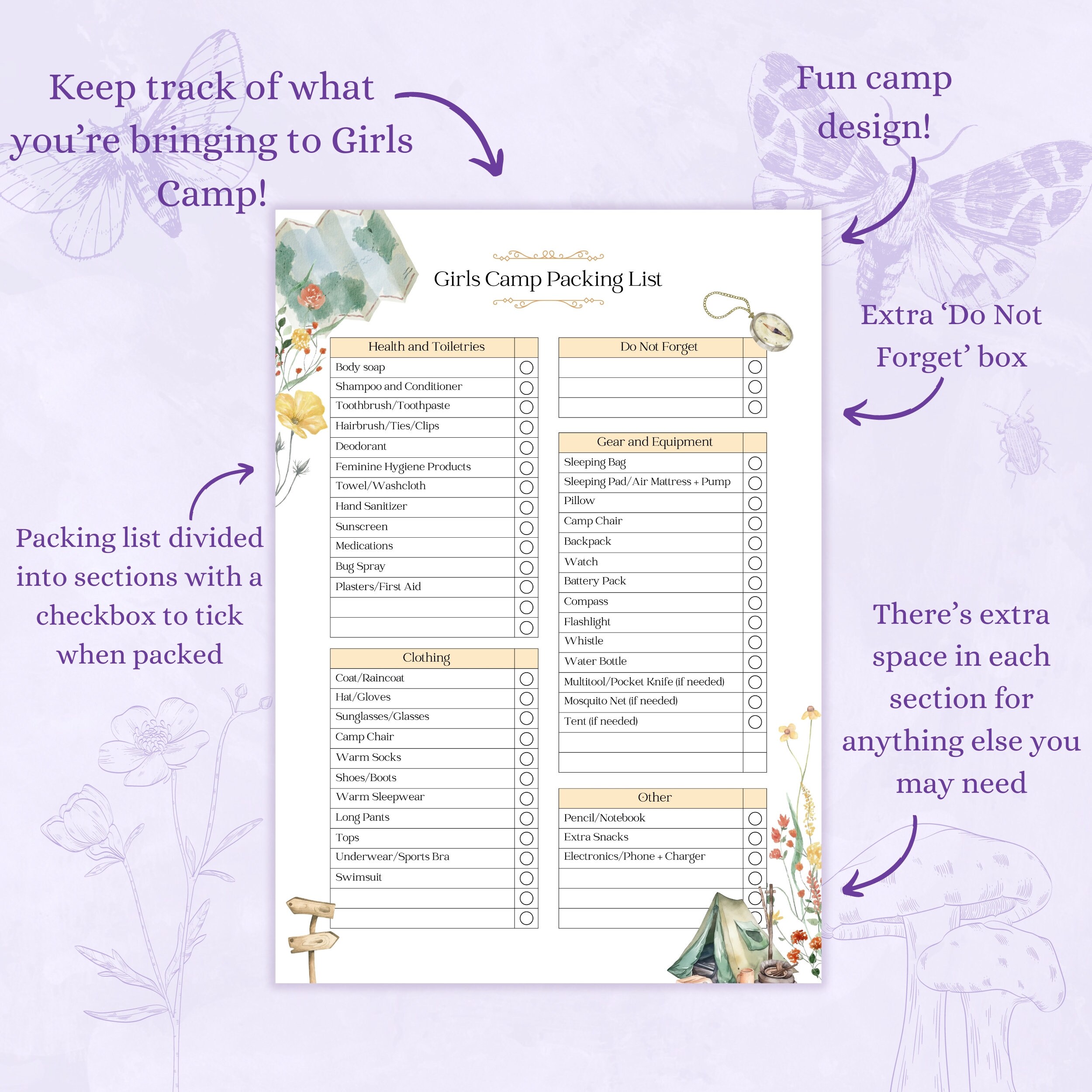 Girls Camp Packing List Printable PDF | Packing Checklist | Travel ...