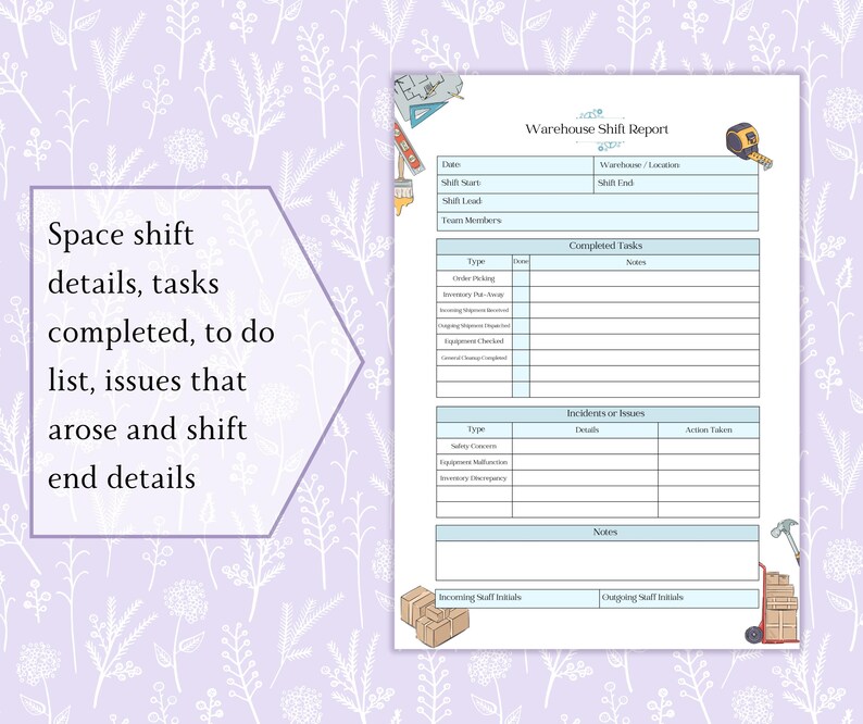 Warehouse Shift Report Printable PDF | Shift Handoff Notes | Warehouse ...