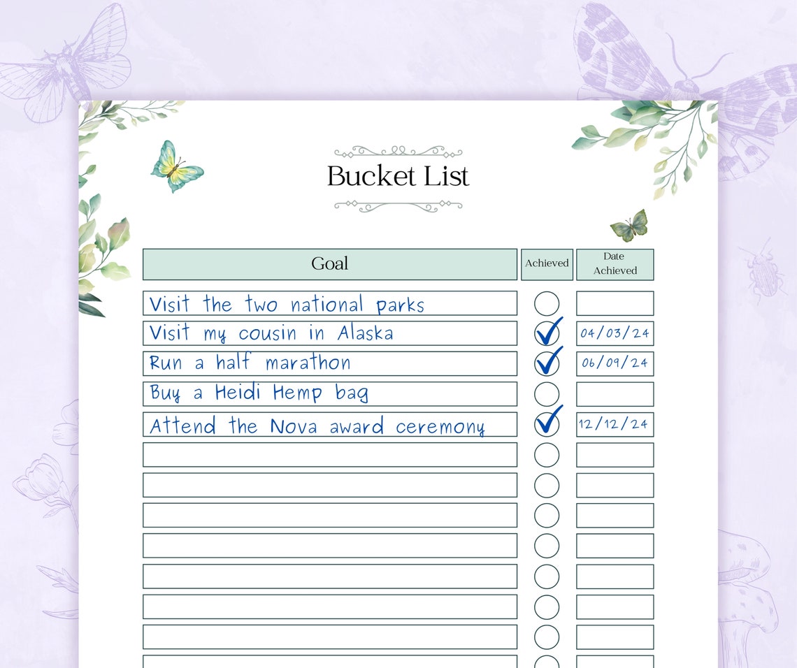 Bucket List Printable PDF Action Plan Bucket Checklist Task Tracker ...