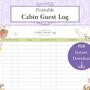 Cabin Guest Log Printable PDF | Cabin Guest Book Sheet | Visitor Log ...