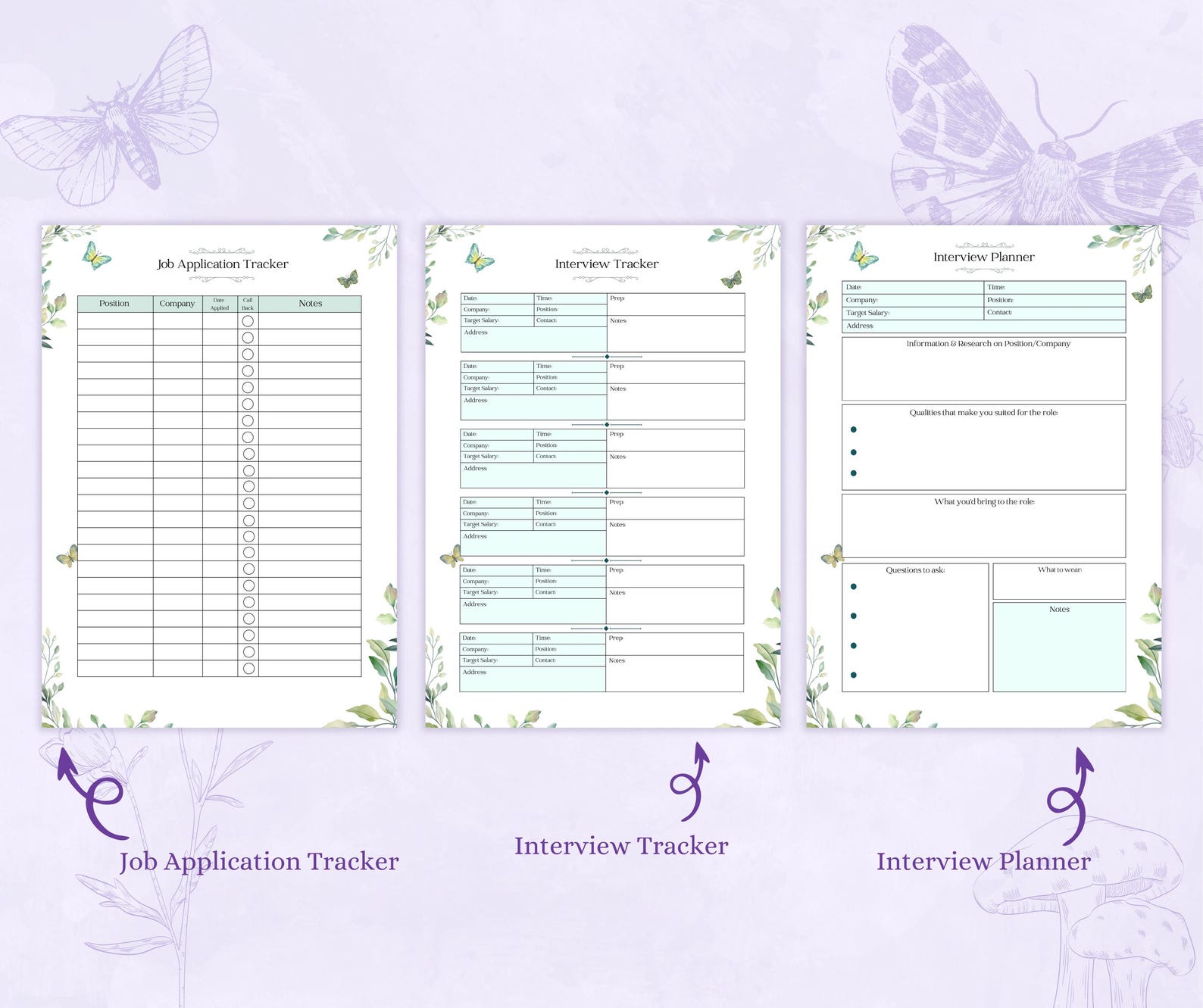 Job Hunting Bundle Printable PDF Interview Prep Job Application Tracker ...