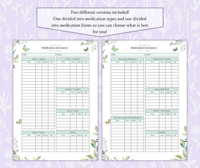 Medication Inventory Printable PDF | Medication Organizer Log ...