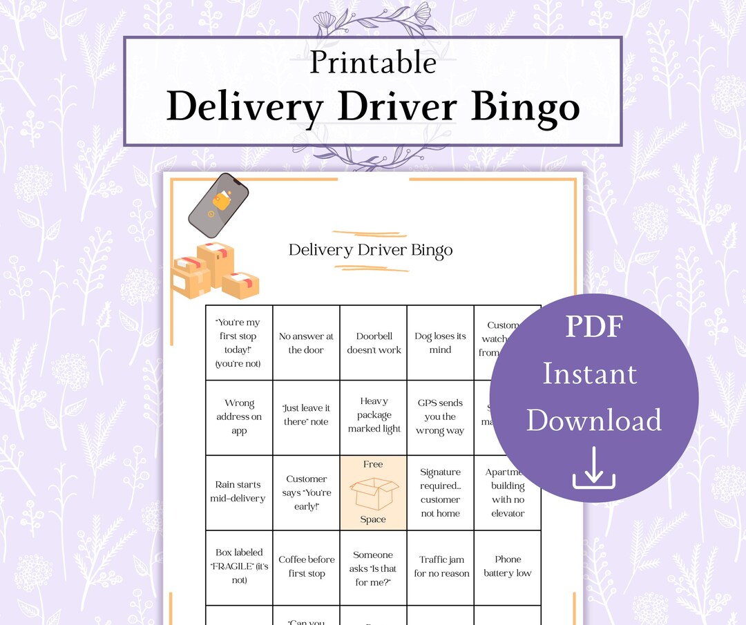 Delivery Driver Bingo Printable PDF, Workday Humor Game, Delivery Job ...