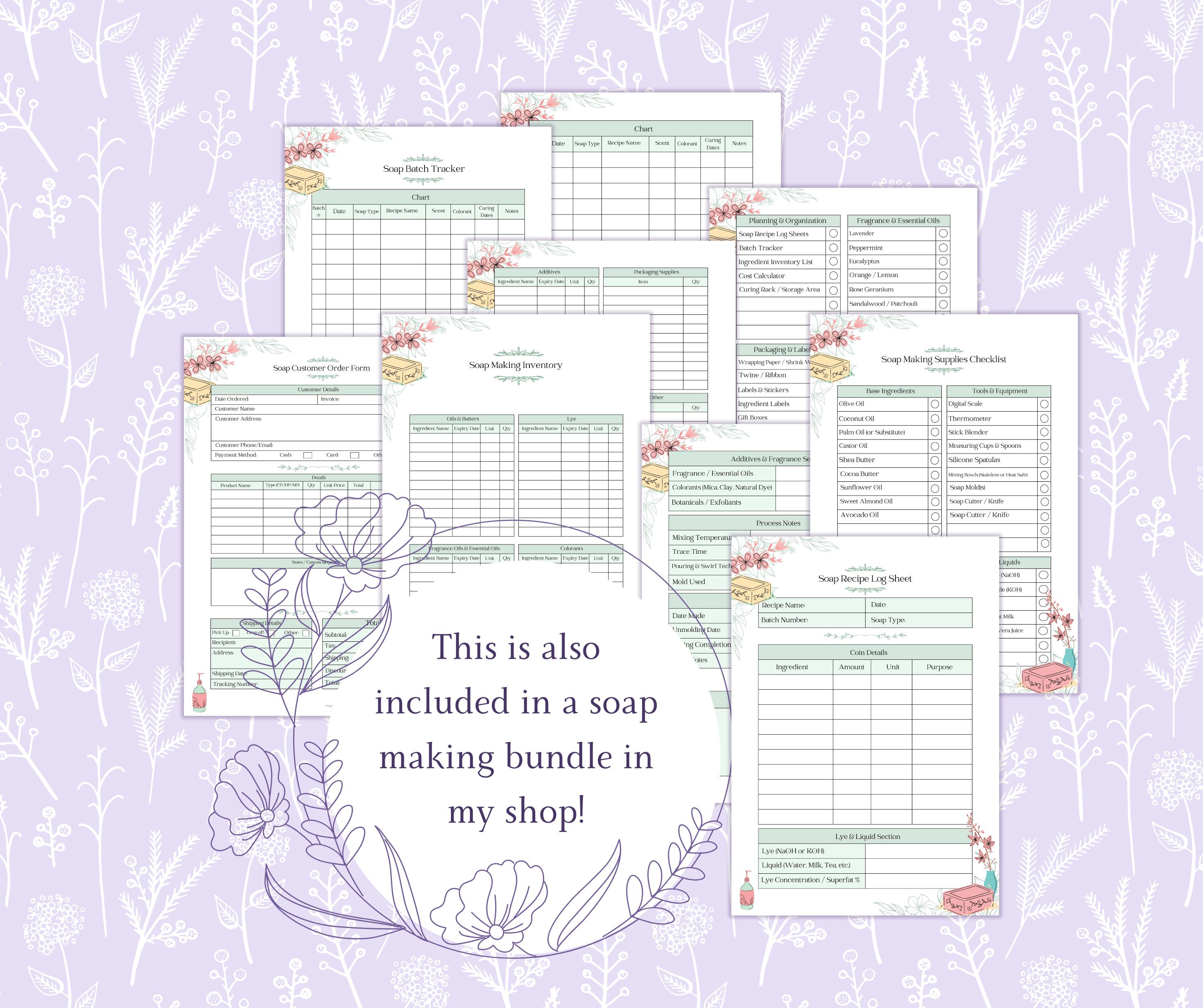 Soap Batch Tracker Printable PDF, Soap Making Log Sheet, Handmade Soap ...