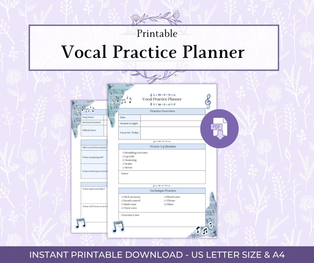 Vocal Practice Planner Printable PDF, Singing Practice Sheet, Voice ...