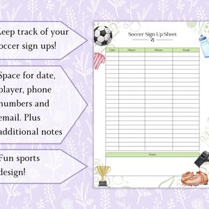 Soccer Sign up Sheet Printable PDF | Football Sign up Sheet | Football ...
