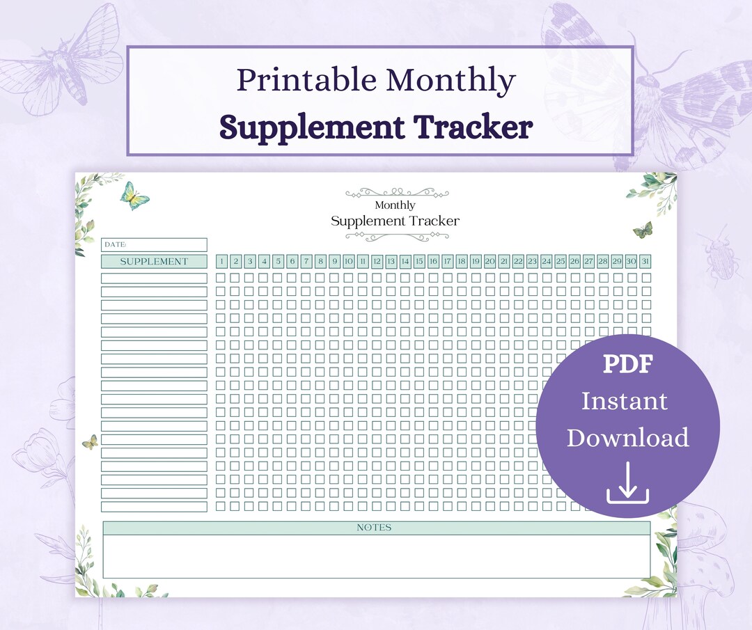 Supplement Tracker Printable PDF | Vitamin Tracker Monthly Checklist ...
