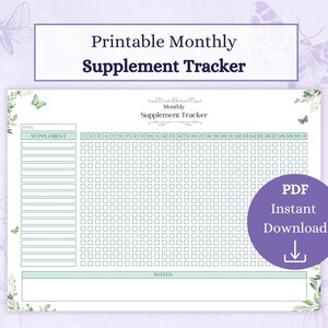 Supplement Tracker Printable PDF | Vitamin Tracker Monthly Checklist ...