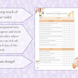 Bartender Checklist Bundle Printable PDF | Bar Opening Checklist | Closing Checklist | Bartender ...