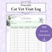 Cat Vet Visit Log Printable PDF | Cat Health Record | Vet Visit Log ...