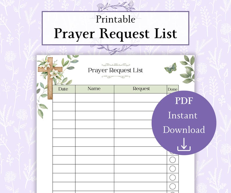 Prayer Request List Printable PDF | Prayer Journal | Prayer Request ...