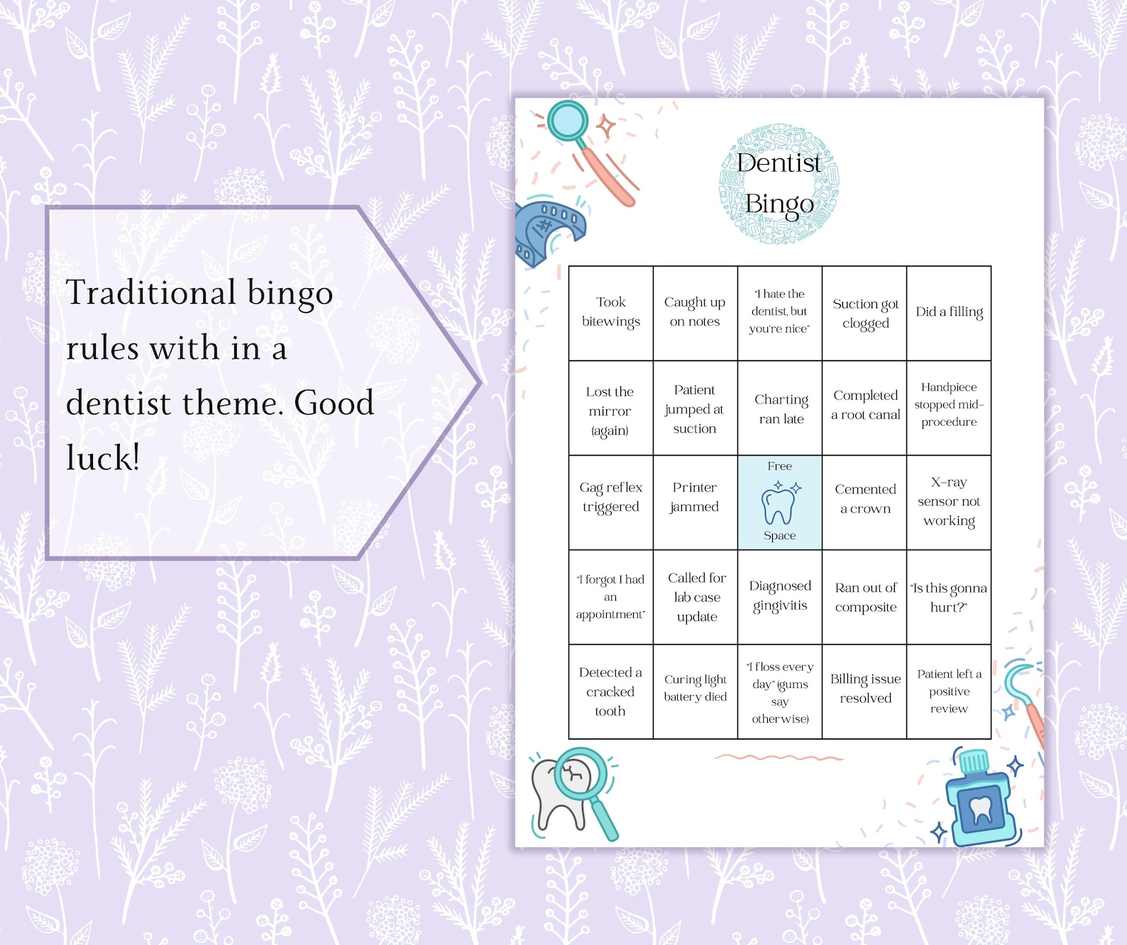 Dentist Bingo Printable PDF | Medical Field Bingo | Dental Bingo Sheet ...