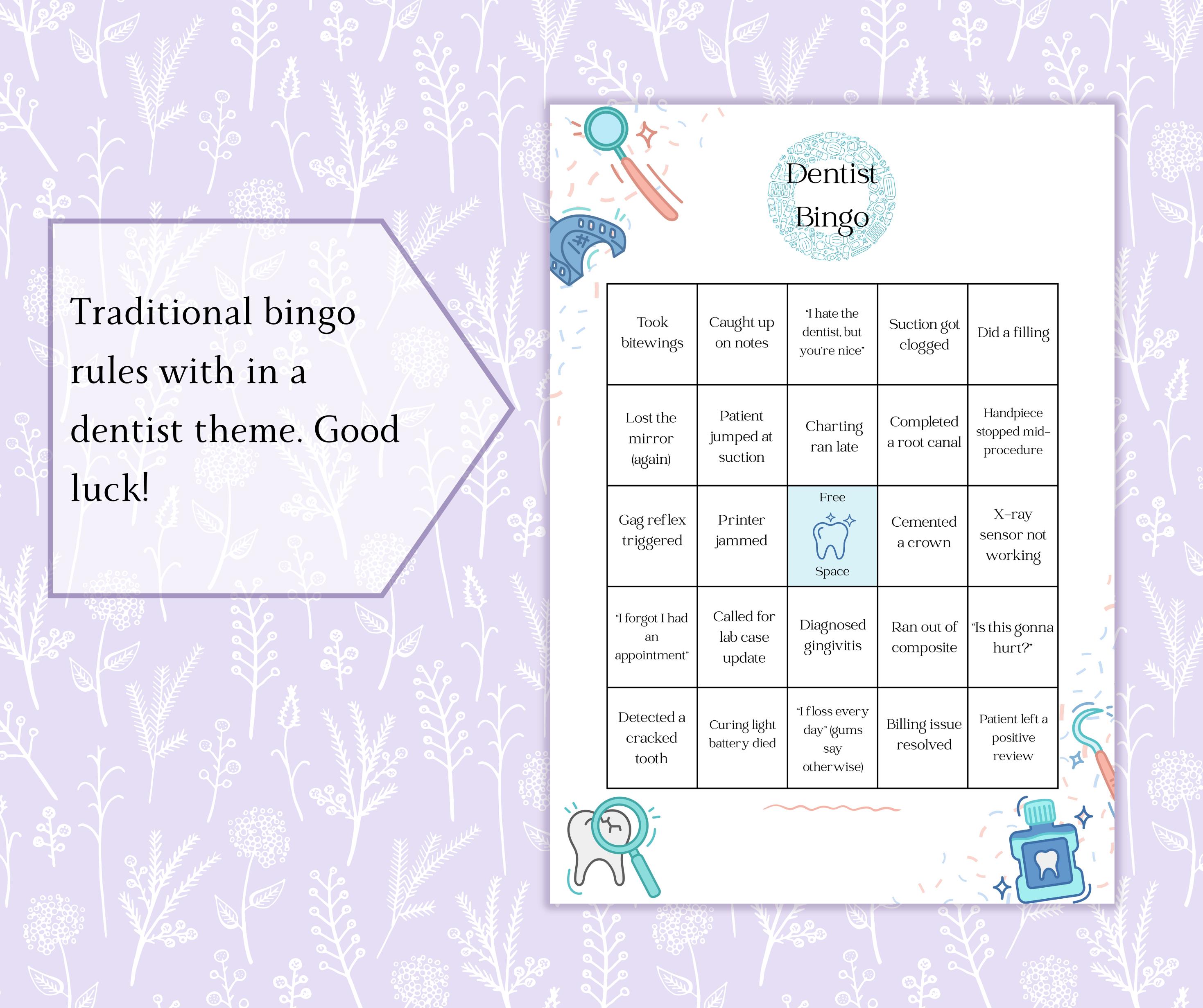 Dentist Bingo Printable PDF | Medical Field Bingo | Dental Bingo Sheet ...