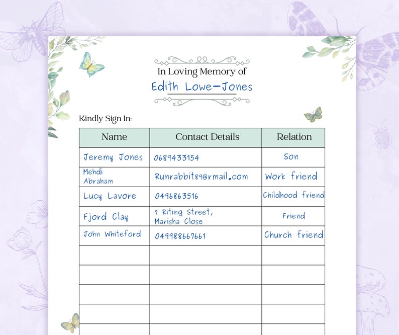 Funeral Guestbook Sheet Printable PDF | Wake Sign in Sheet | Sign up ...