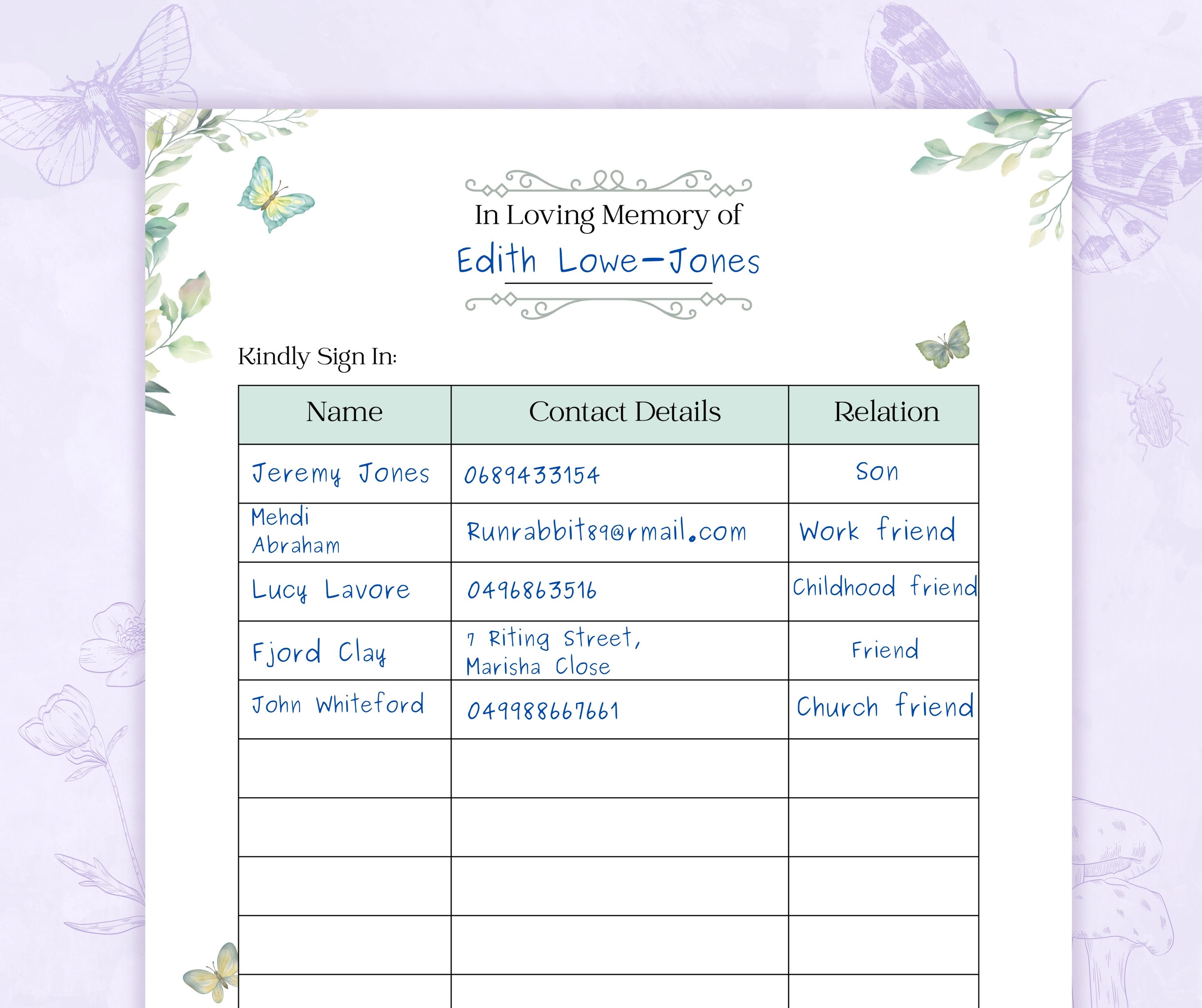 Funeral Guestbook Sheet Printable PDF | Wake Sign in Sheet | Sign up ...