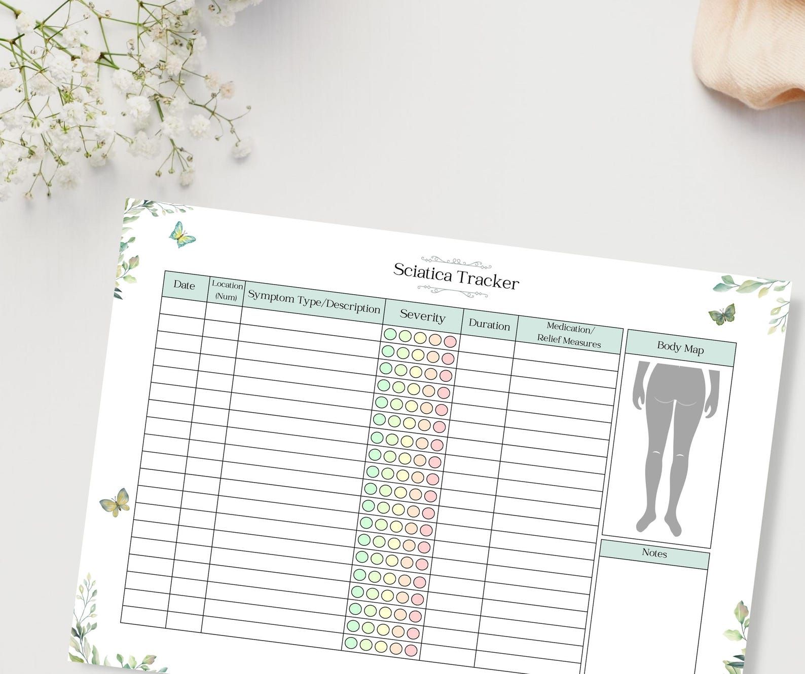 Sciatica Tracker Printable PDF | Symptom Tracker | Sciatica Symptoms ...