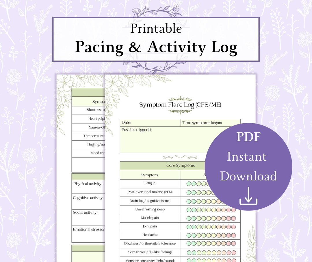 Pacing & Activity Log Printable PDF, CFS ME Pacing Tracker, Chronic ...