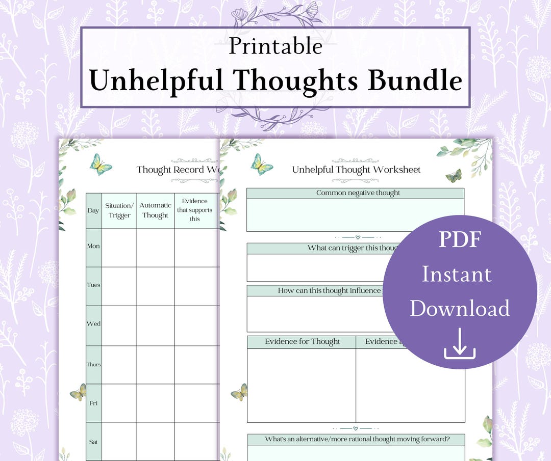 Unhelpful Thoughts Record Bundle Printable PDF | Automatic Thoughts ...