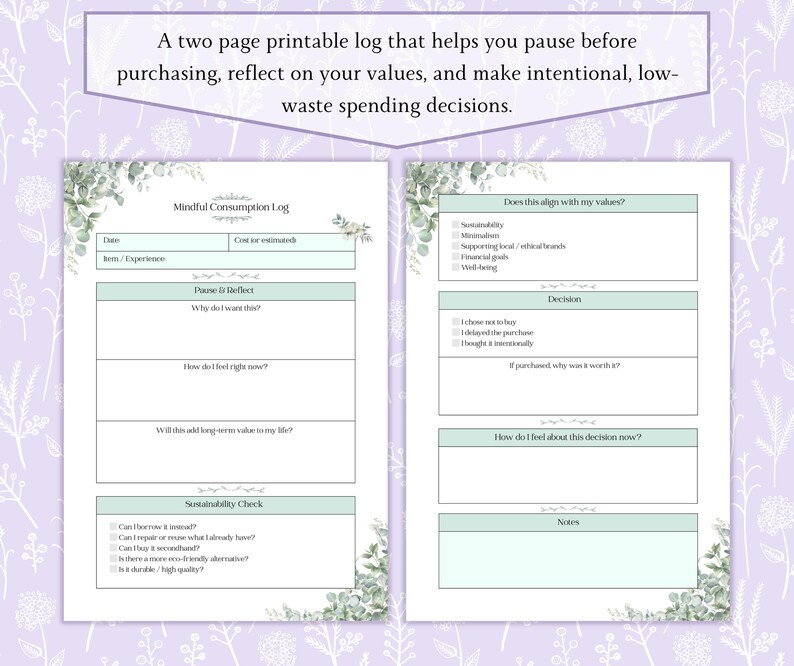 Mindful Consumption Log Printable PDF, Intentional Spending Tracker ...