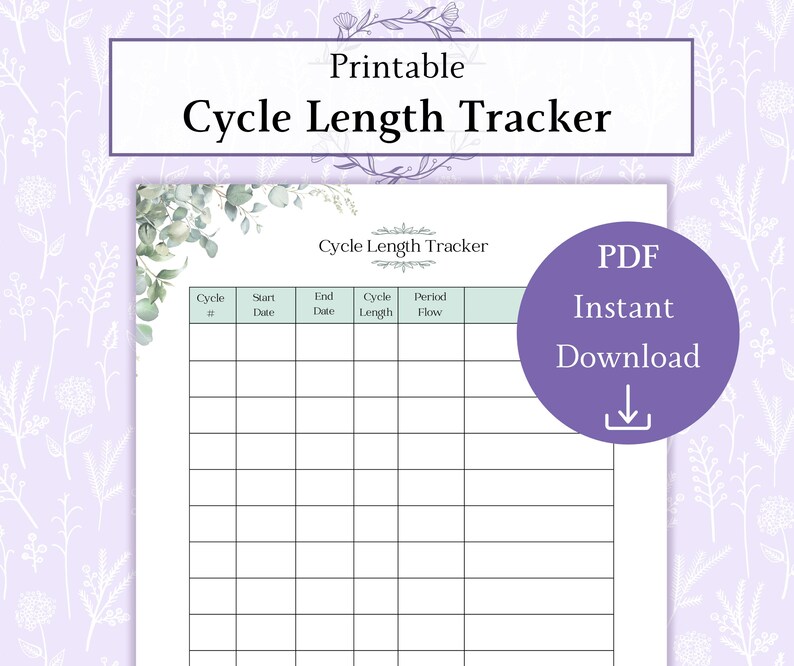 Cycle Length Tracker Printable PDF | Menstrual Cycle Log | Period ...