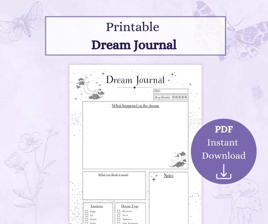 Dream Journal Printable PDF | Dream Log Lucid Dreaming | Celestial ...
