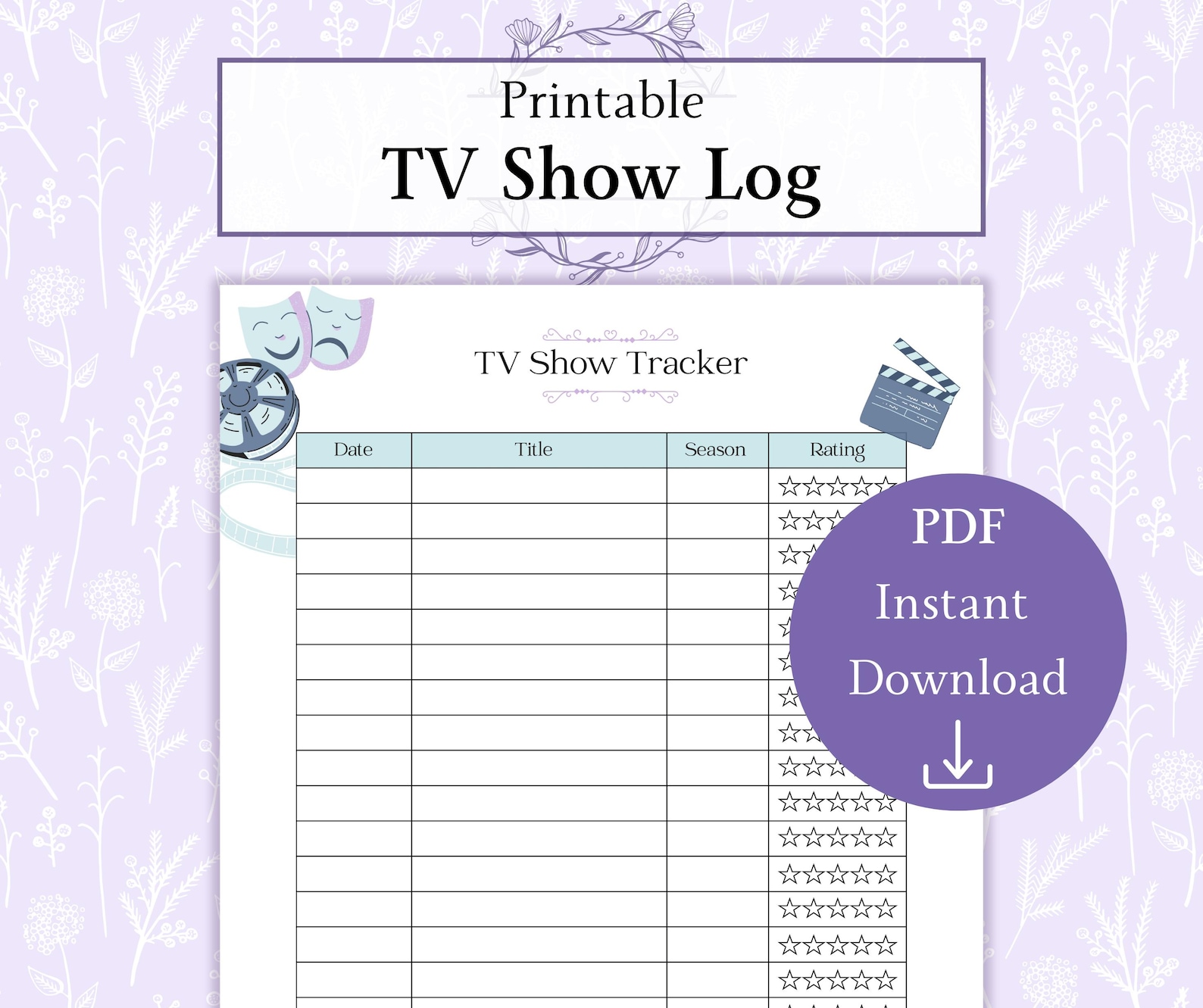 TV Show Log Printable PDF | TV Show Tracker | Series Tracker Log | Tv ...