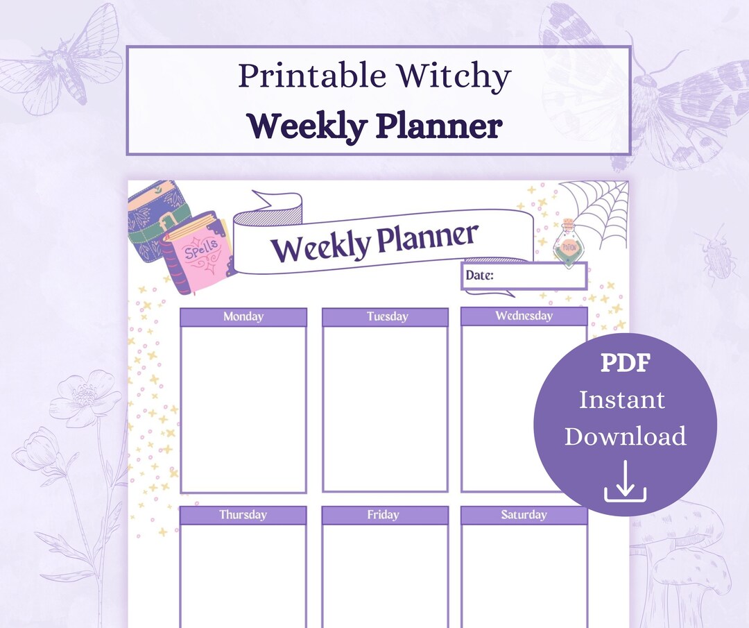 Weekly Planner Printable PDF Witchy Planner Productivity Planner Weekly ...