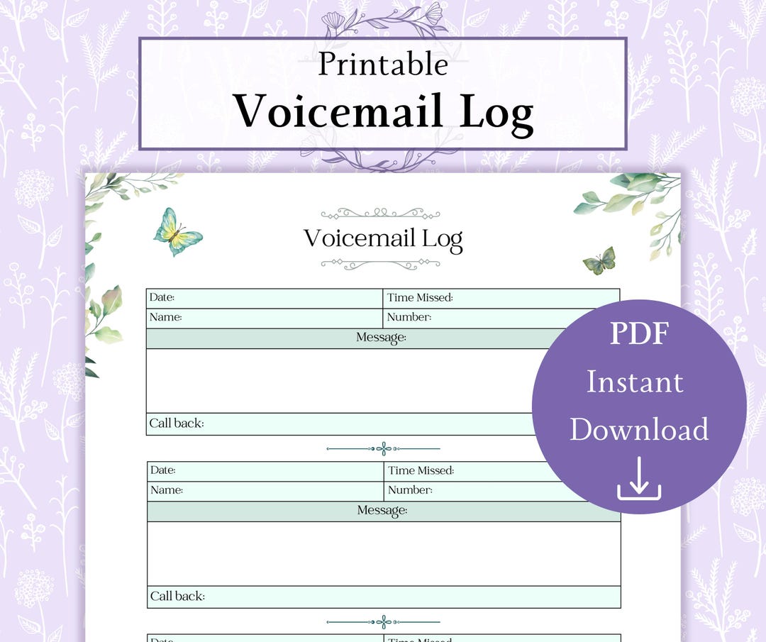 Voicemail Log Printable PDF | Missed Call Log | Communication Log ...