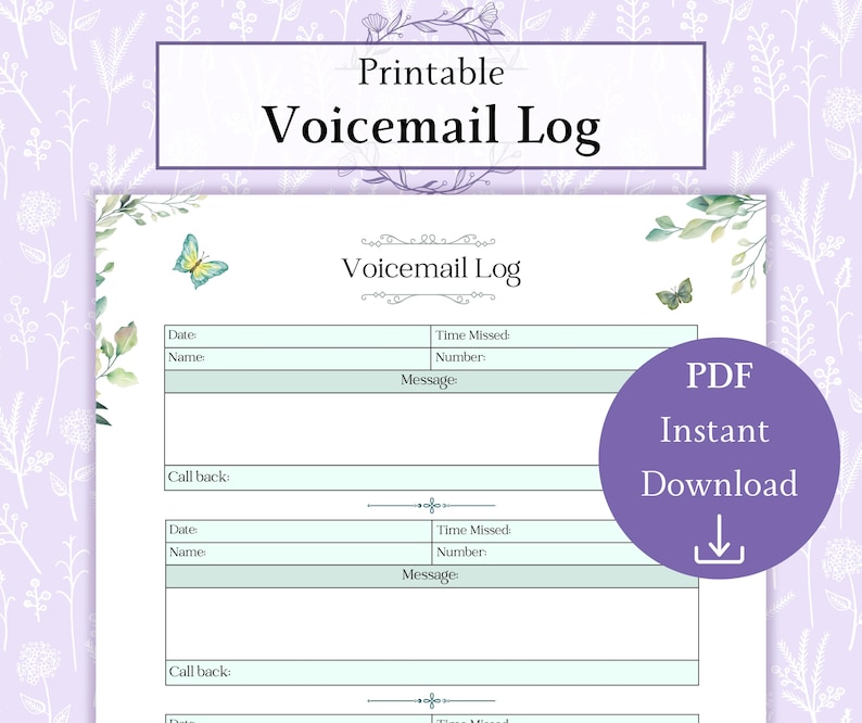 Voicemail Log Printable PDF | Missed Call Log | Communication Log ...