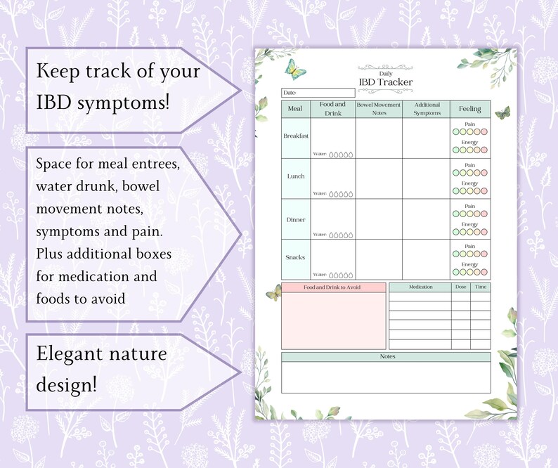 IBD Tracker Printable PDF | IBD Log Symptom Tracker | Chronic Illness ...