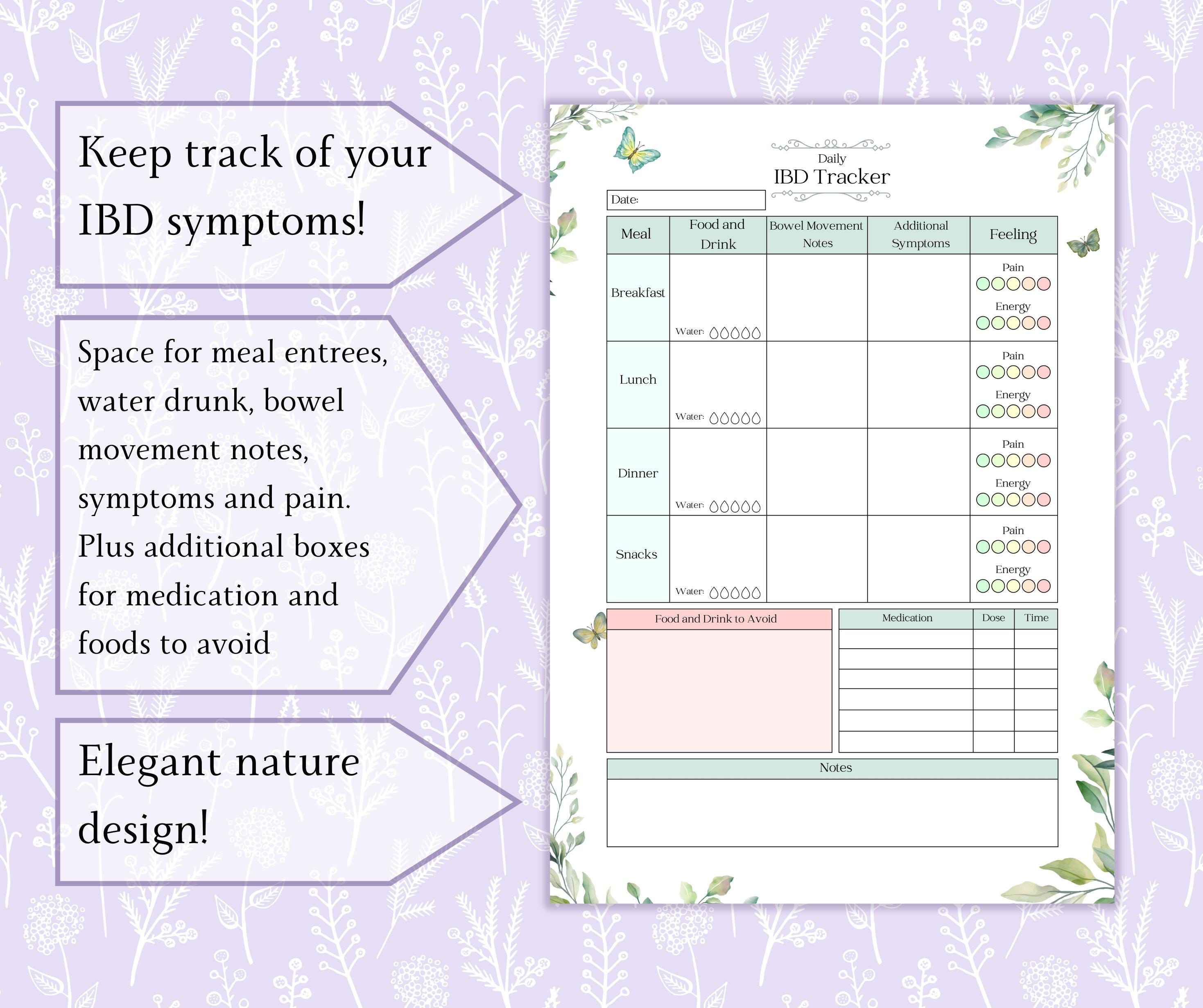 IBD Tracker Printable PDF | IBD Log Symptom Tracker | Chronic Illness ...