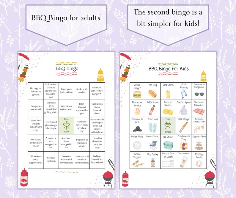 BBQ Bingo Game Sheets Printable PDF | Barbecue Bingo for Kids ...