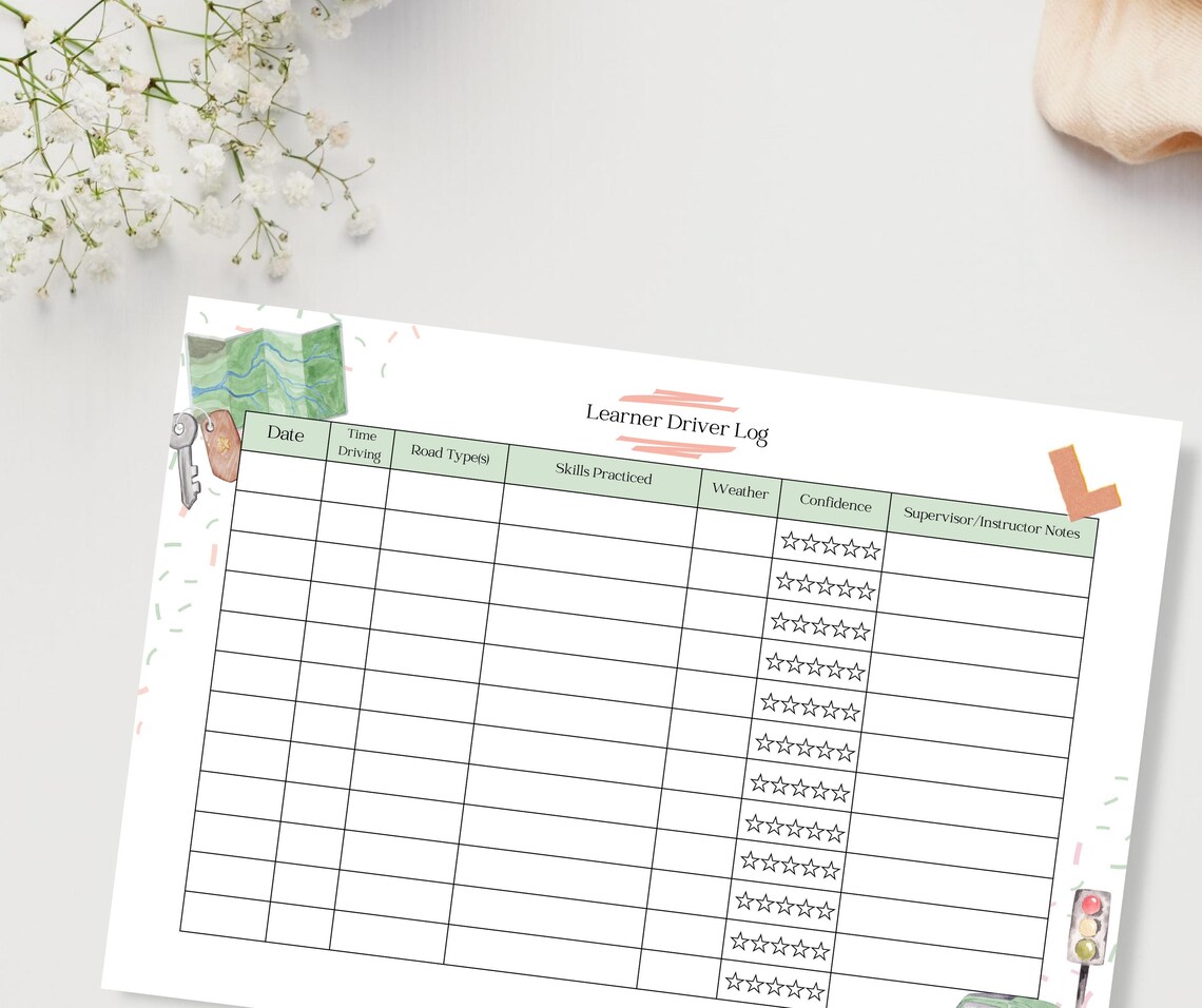 Learner Driver Log Sheet Printable PDF | Driving Lesson Tracker | Practise Driving Session Log ...