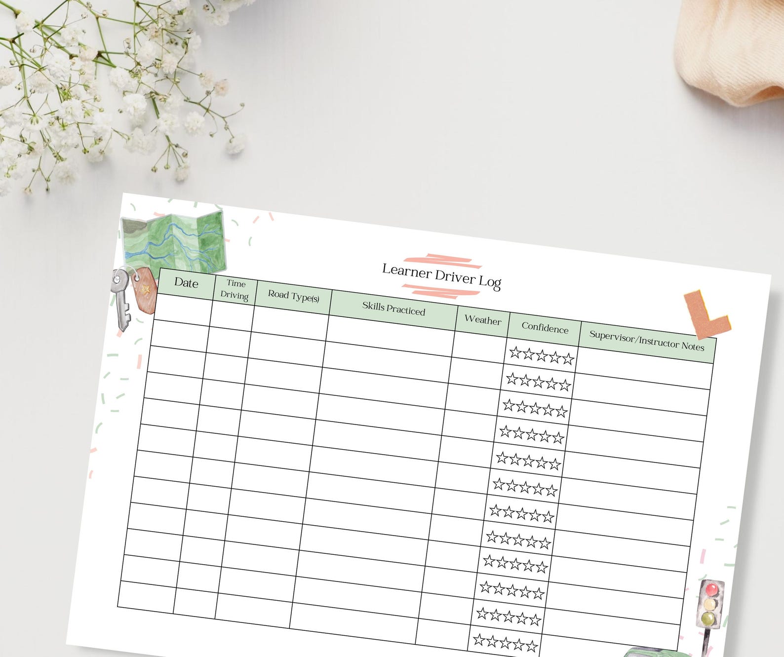 Learner Driver Log Sheet Printable PDF | Driving Lesson Tracker ...