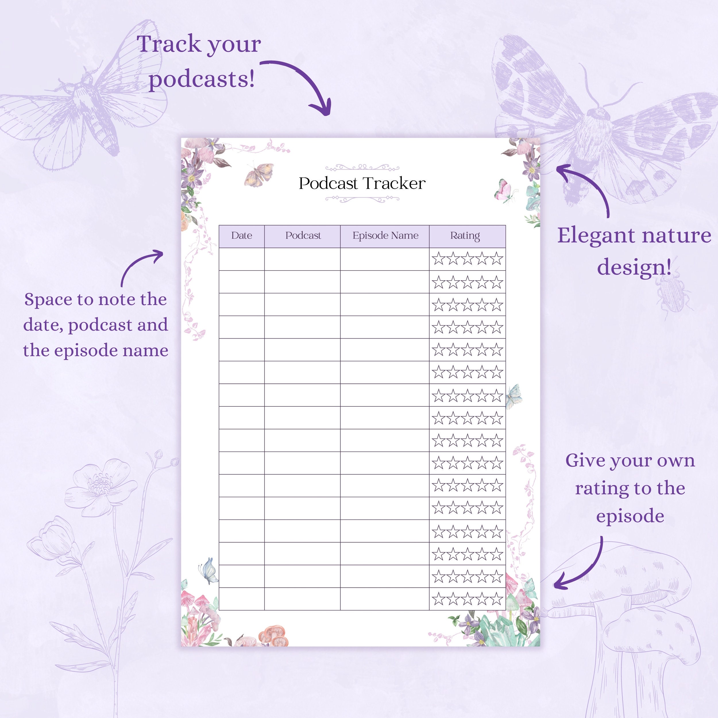 Podcast Tracker Printable PDF | Podcast Plan | Listening Journal ...