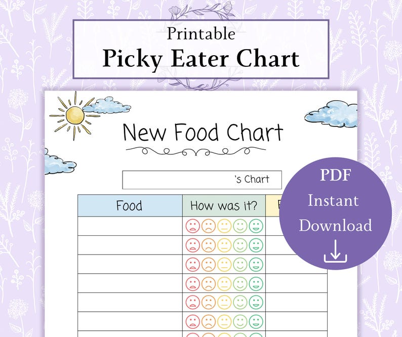 Picky Eater Chart for Kids Printable PDF | Reward Chart | Mealtime ...