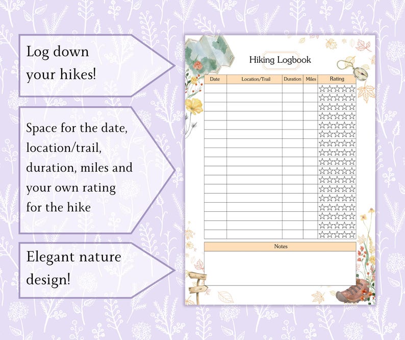 Hiking Logbook Printable PDF | Adventure Logbook | Hiking Trail Journal ...