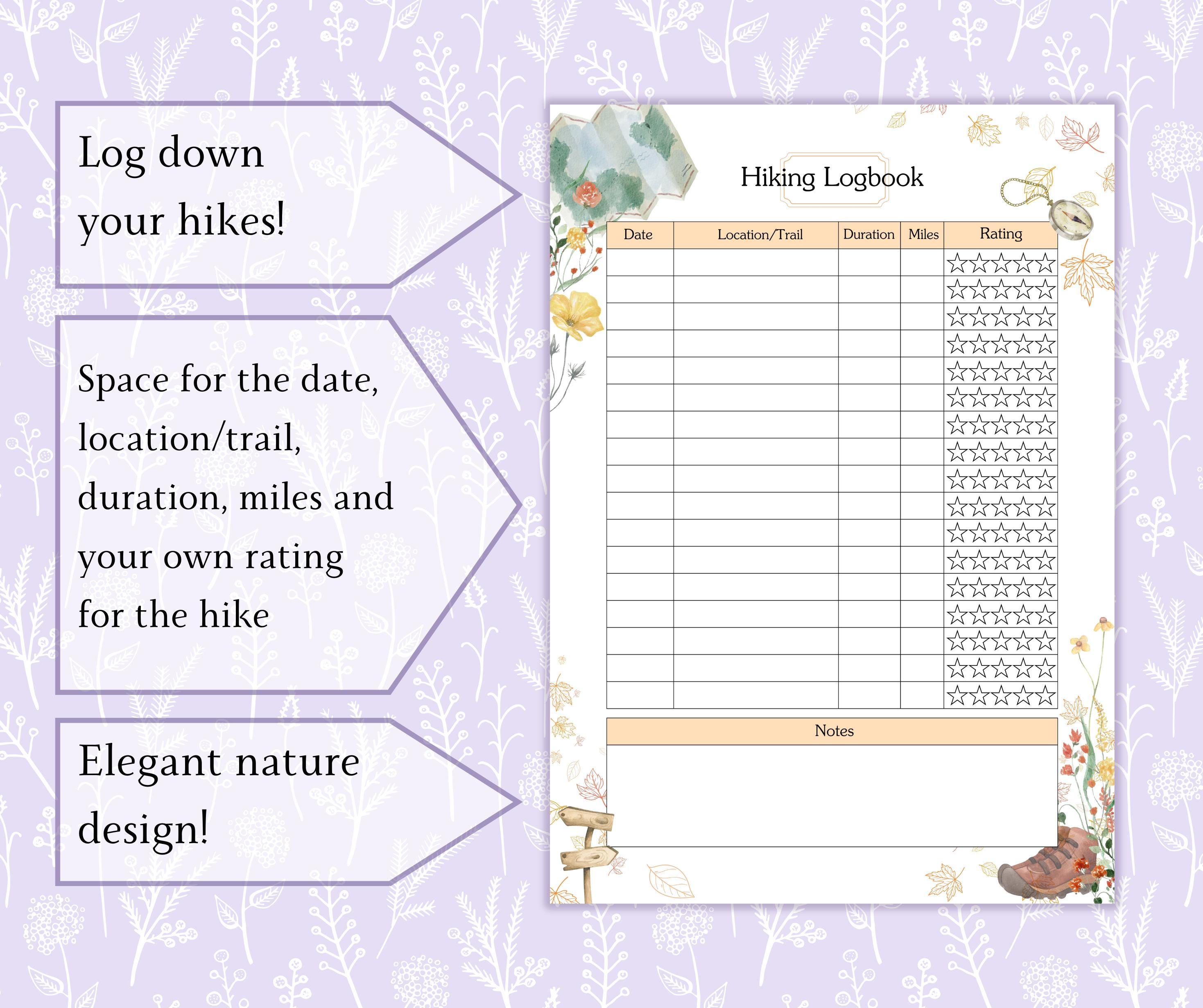 Hiking Logbook Printable PDF | Adventure Logbook | Hiking Trail Journal ...