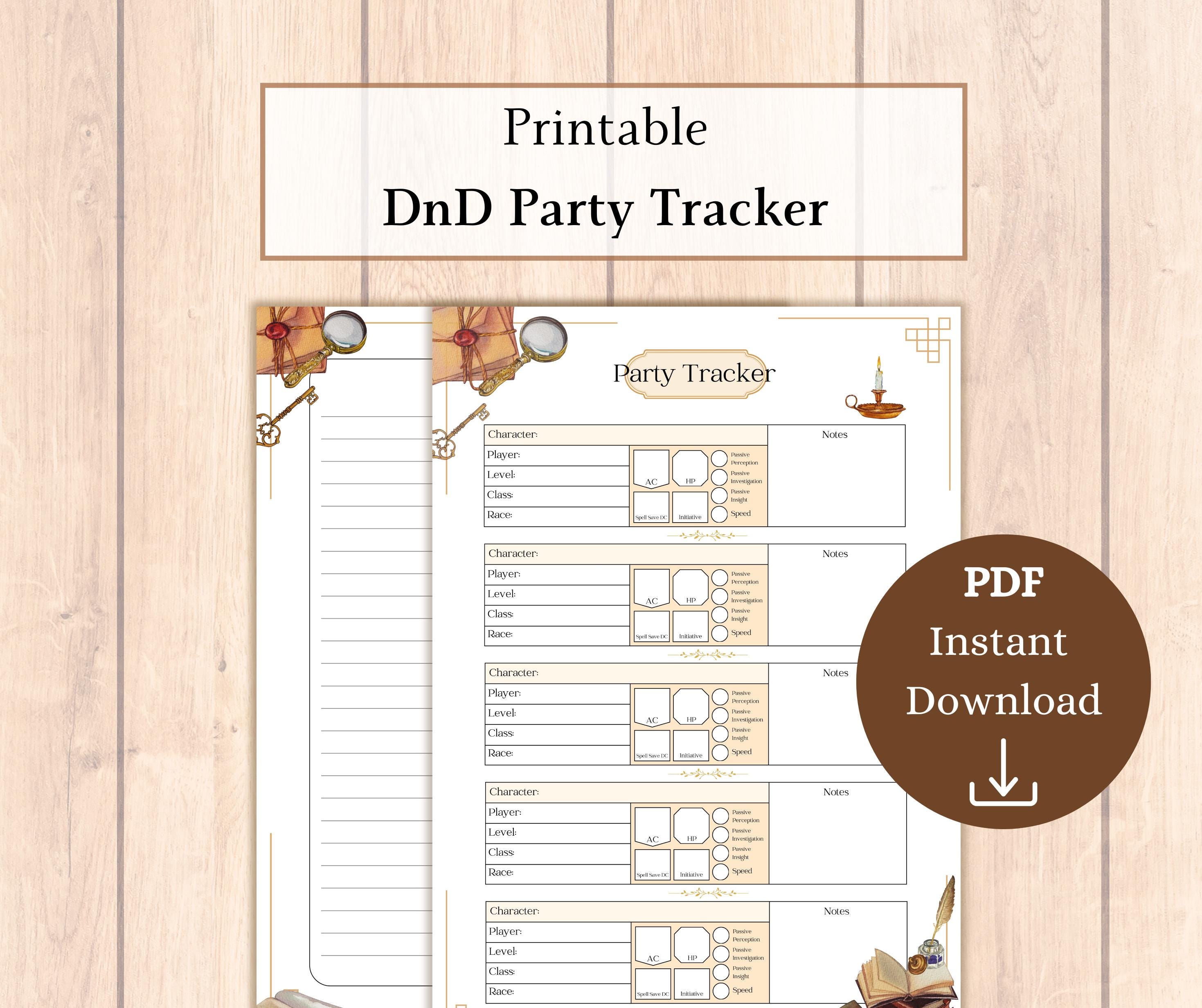 Dnd Party Tracker Printable PDF | Encounter Tracker | Dnd Accessories ...
