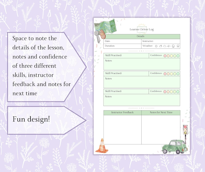 Driving Lesson Log Printable PDF | Driver Log Sheet | Beginner Driver ...