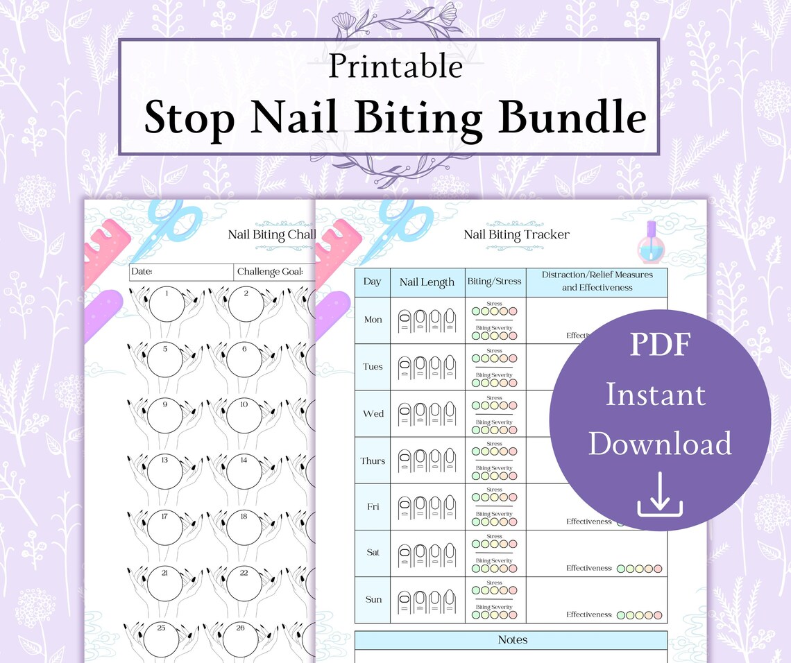 Stop Nail Biting Bundle Printable PDF | Nail Biting Challenge | Biting ...