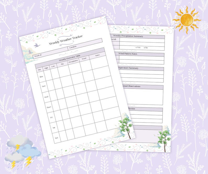 Weekly Weather Tracker Printable PDF, Climate Monitoring Log, Weather ...